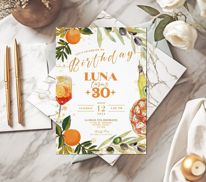 Custom Birthday Invitation Italian Style Italy Themed - Etsy