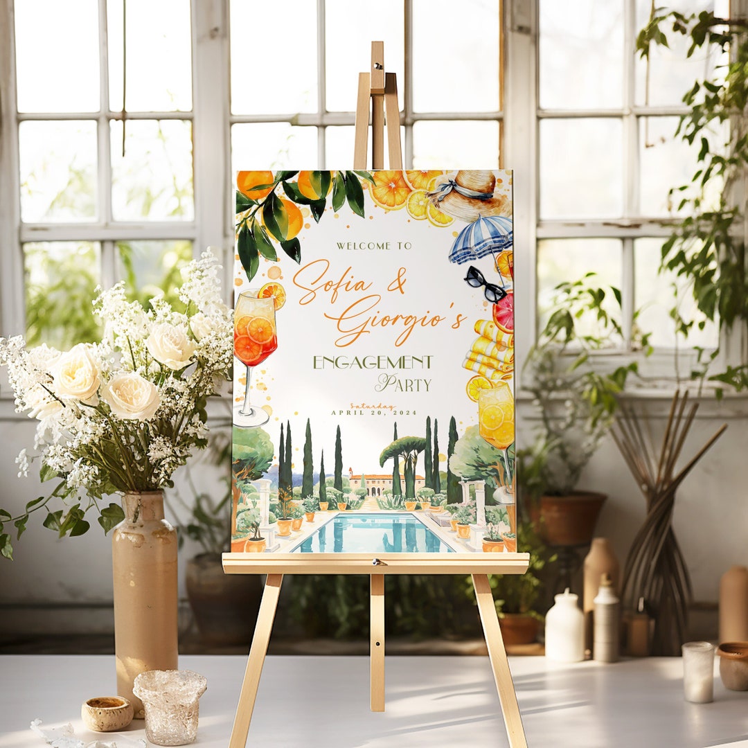 Tuscan Engagement Party Welcome Sign: Italian Pool Party (digital ...