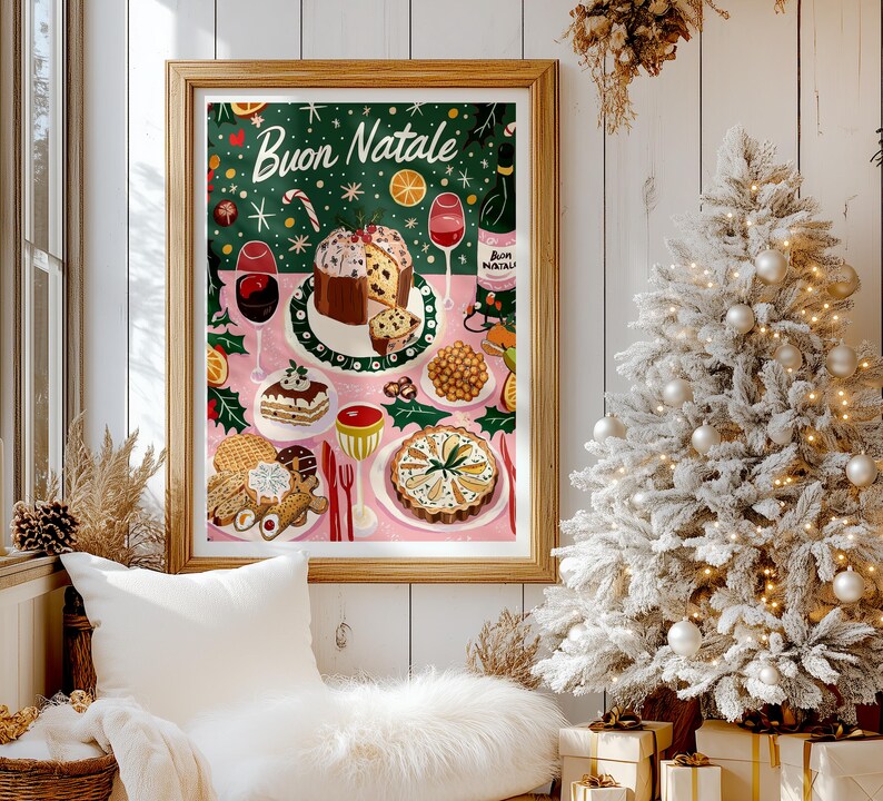 Retro Buon Natale Italian Christmas Dessert Table Art Poster - Etsy