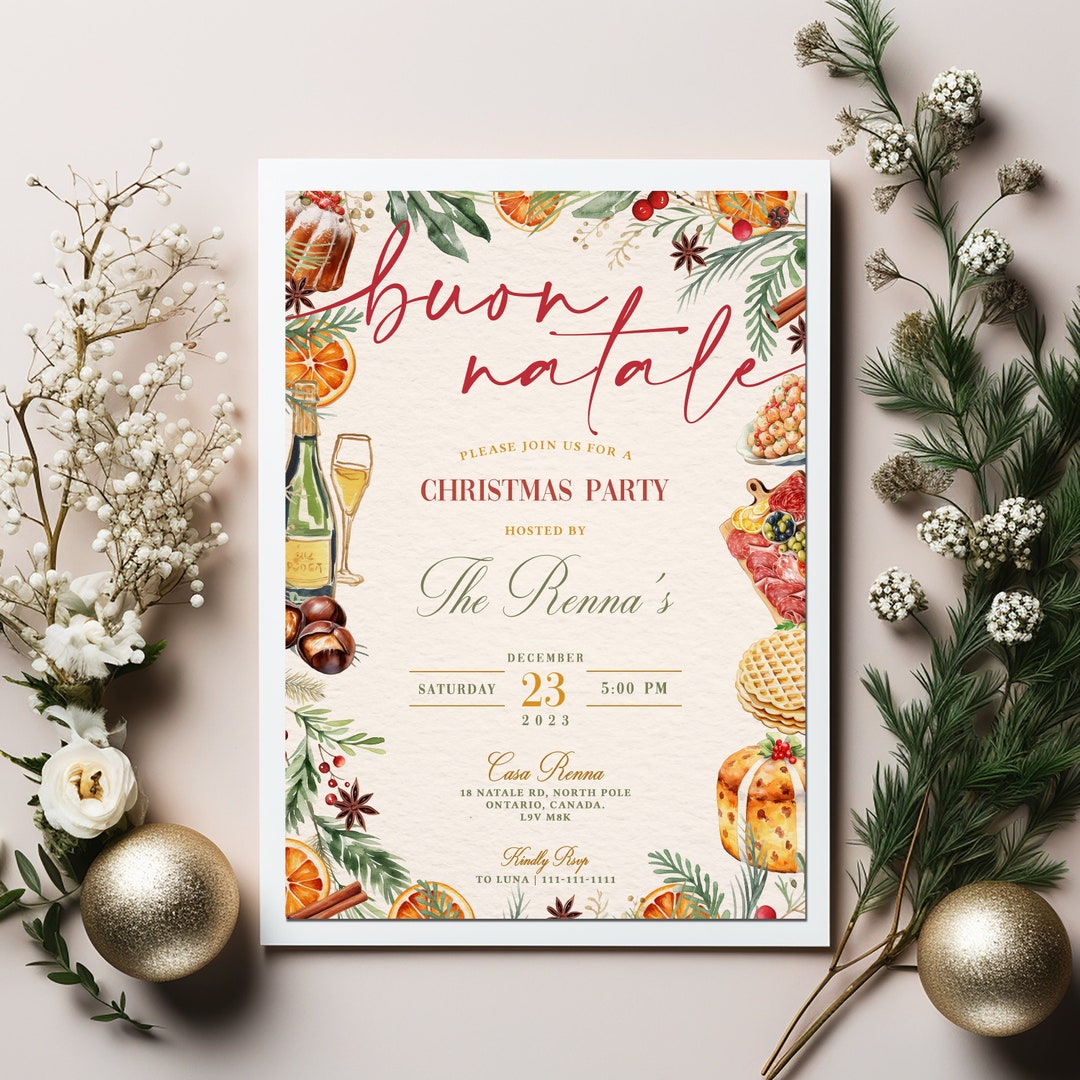 Italian Food Christmas Party Invitation, Holiday Party Invitation ...