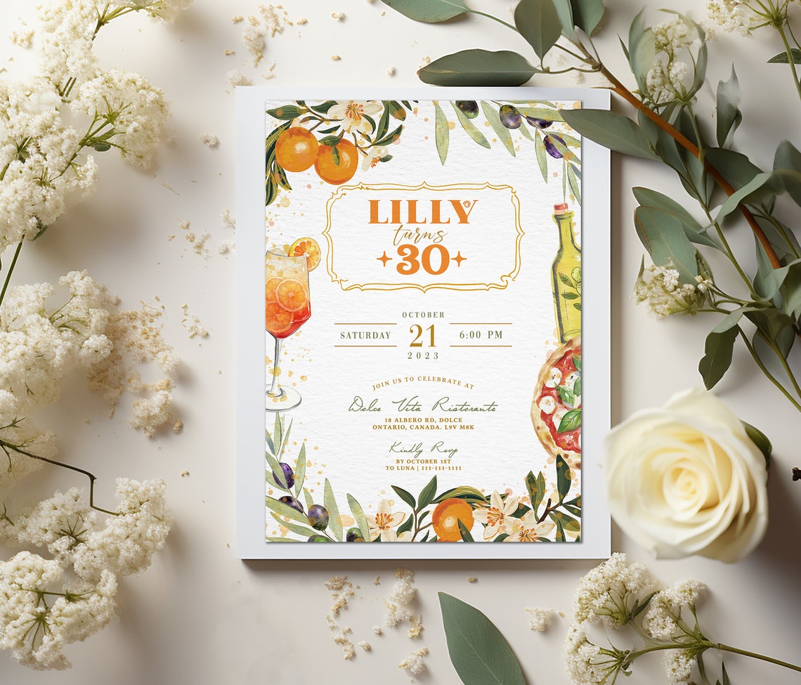Custom Birthday Invitation Italian Style Italy Themed - Etsy