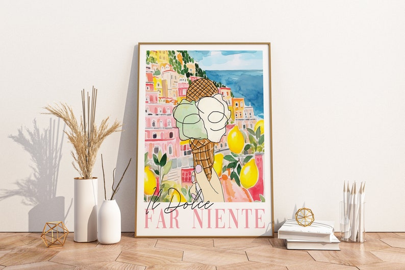 Amalfi Coast Gelato Watercolor Art Print: Italy Kitchen Decor (digital ...