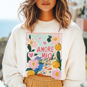 Italian Amore Mio Hand Painted Sweatshirt Sweater, Artsy Flowers ...