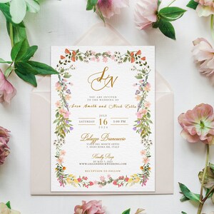 Vintage Wildflower Frame Wedding Invitation Design, Custom Wedding ...