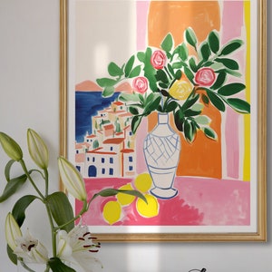 Capri Italy Bouquet of Flowers Printable DIGITAL Art, Floral Art Lemons ...