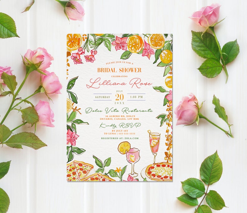 Italian Bridal Shower Invitation: Watercolor Pizza & Spritz (digital ...