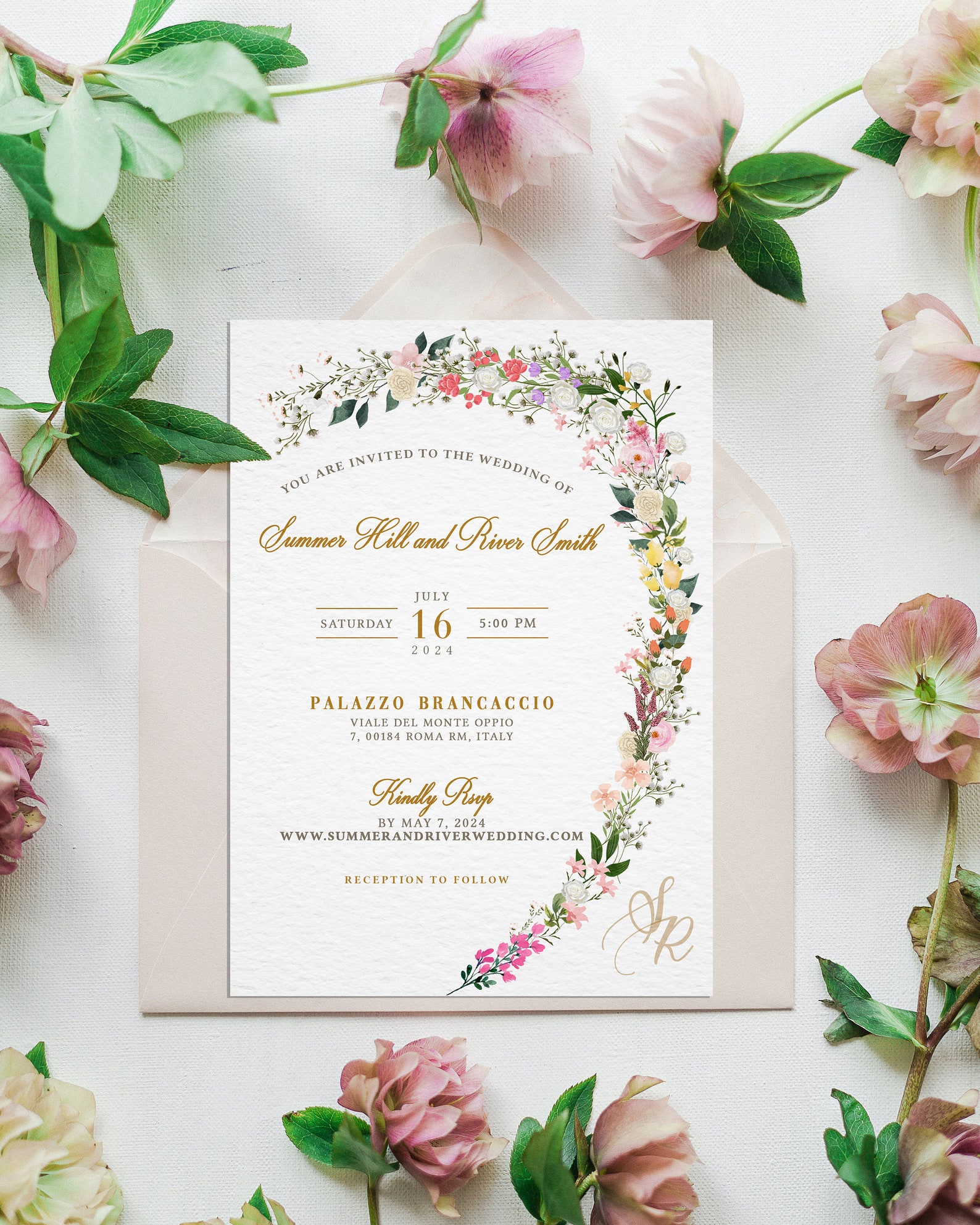 Wildflower Arch Frame Wedding Invitation Design Custom - Etsy