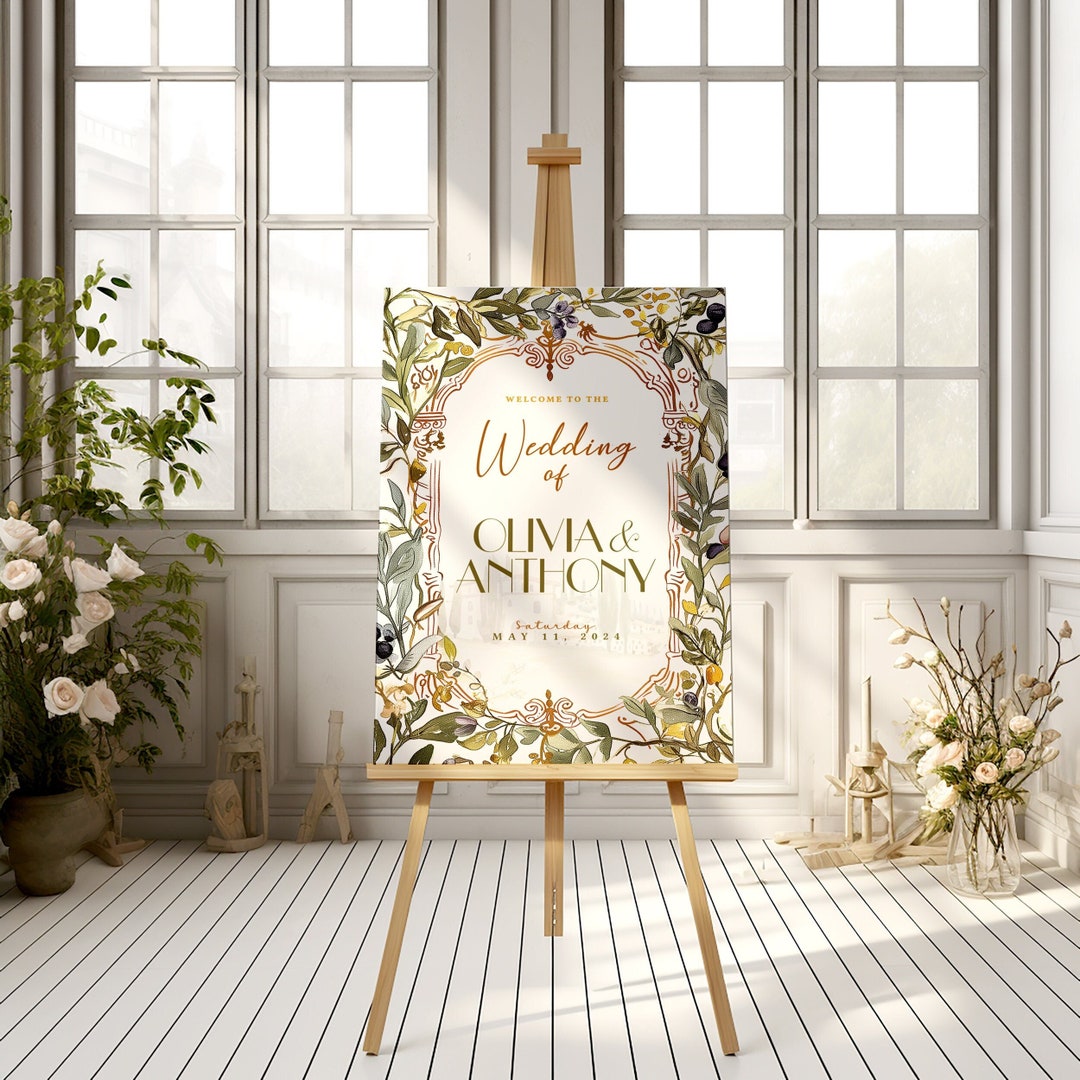 Tuscan Wedding Welcome Sign: Italian Villa Olive Tree Design (digital ...
