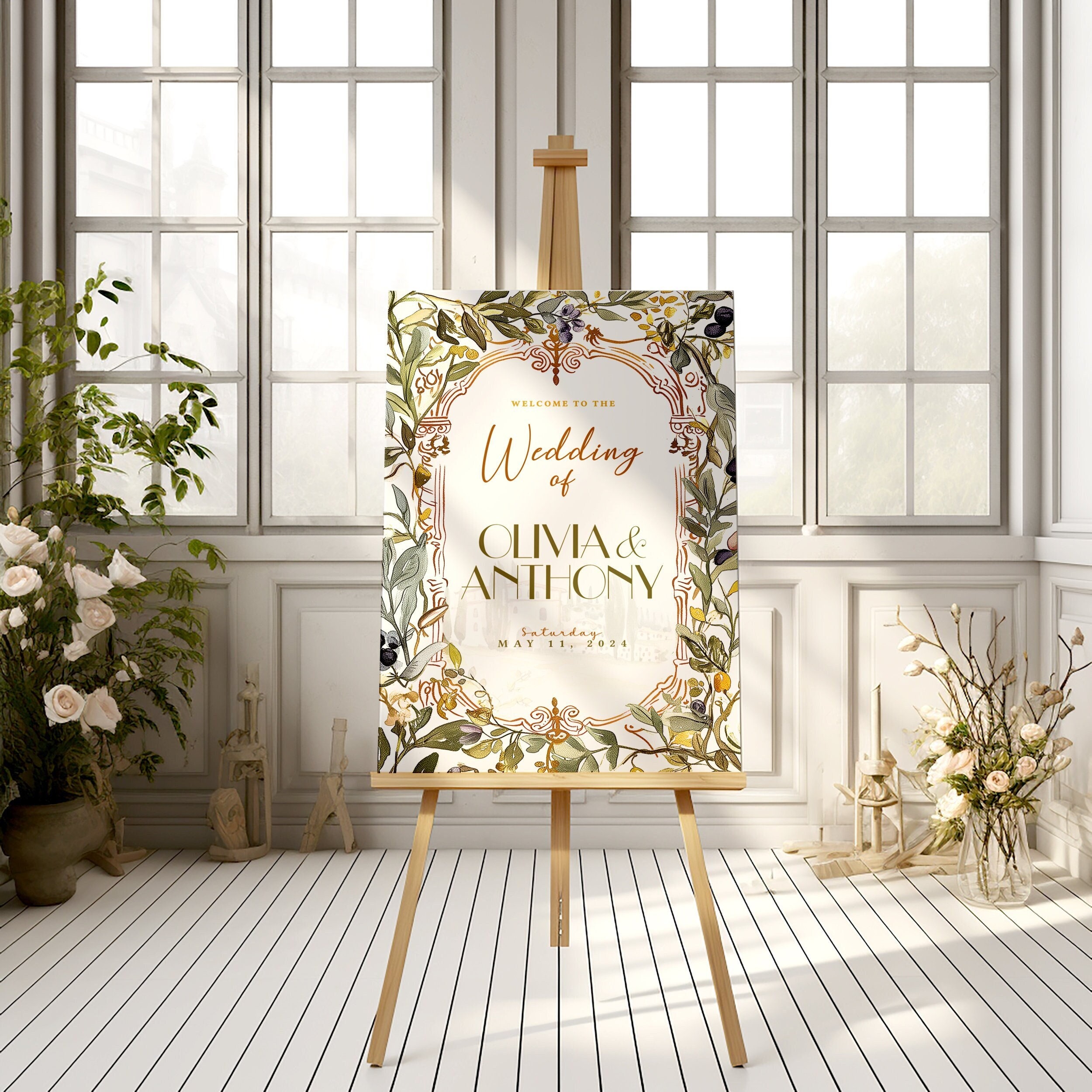 Italian Style Wedding Welcome Sign, Tuscan Villa Wedding Olive Tree ...