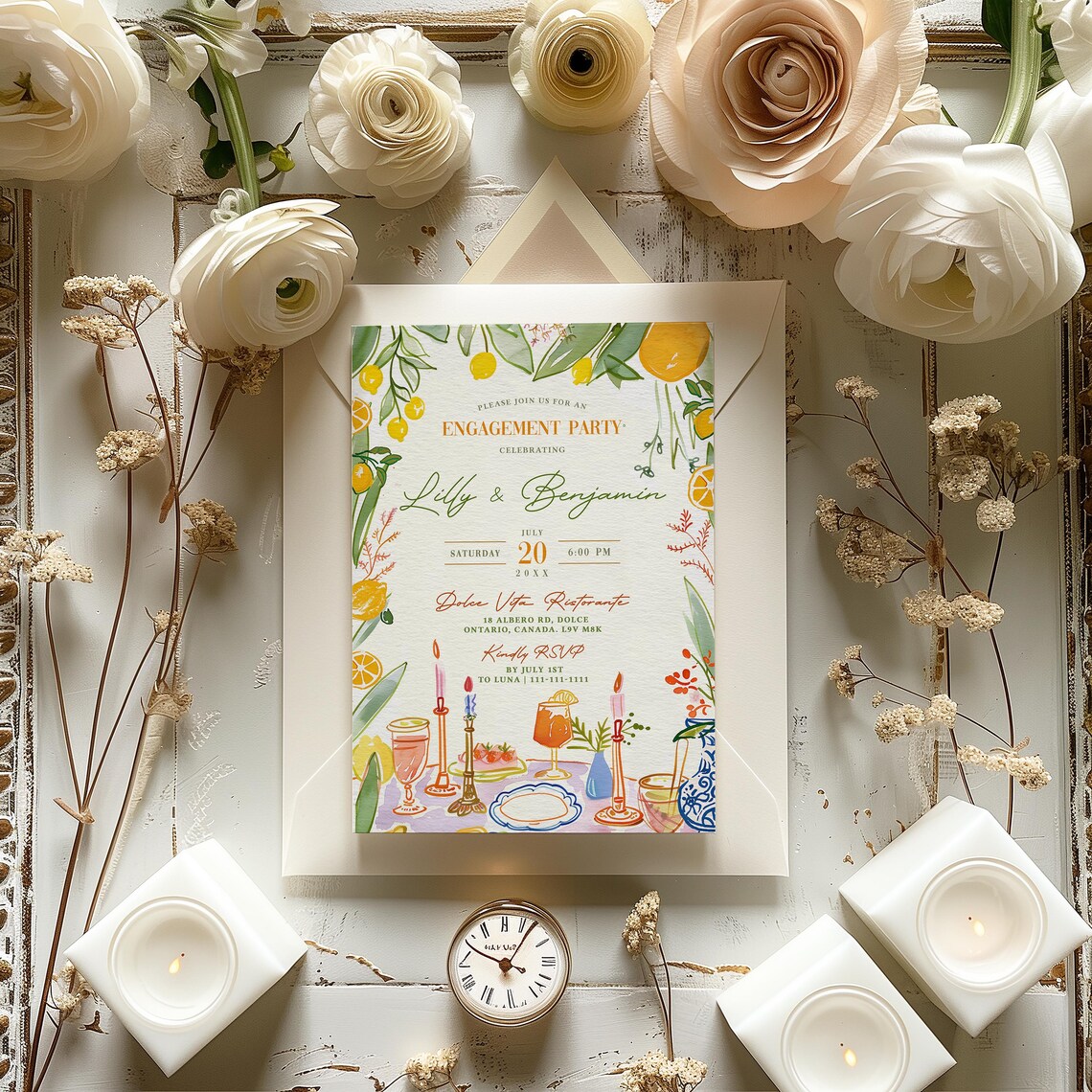 Italian Lemon Engagement Party Invite: Hand-drawn Spritz Theme (digital ...