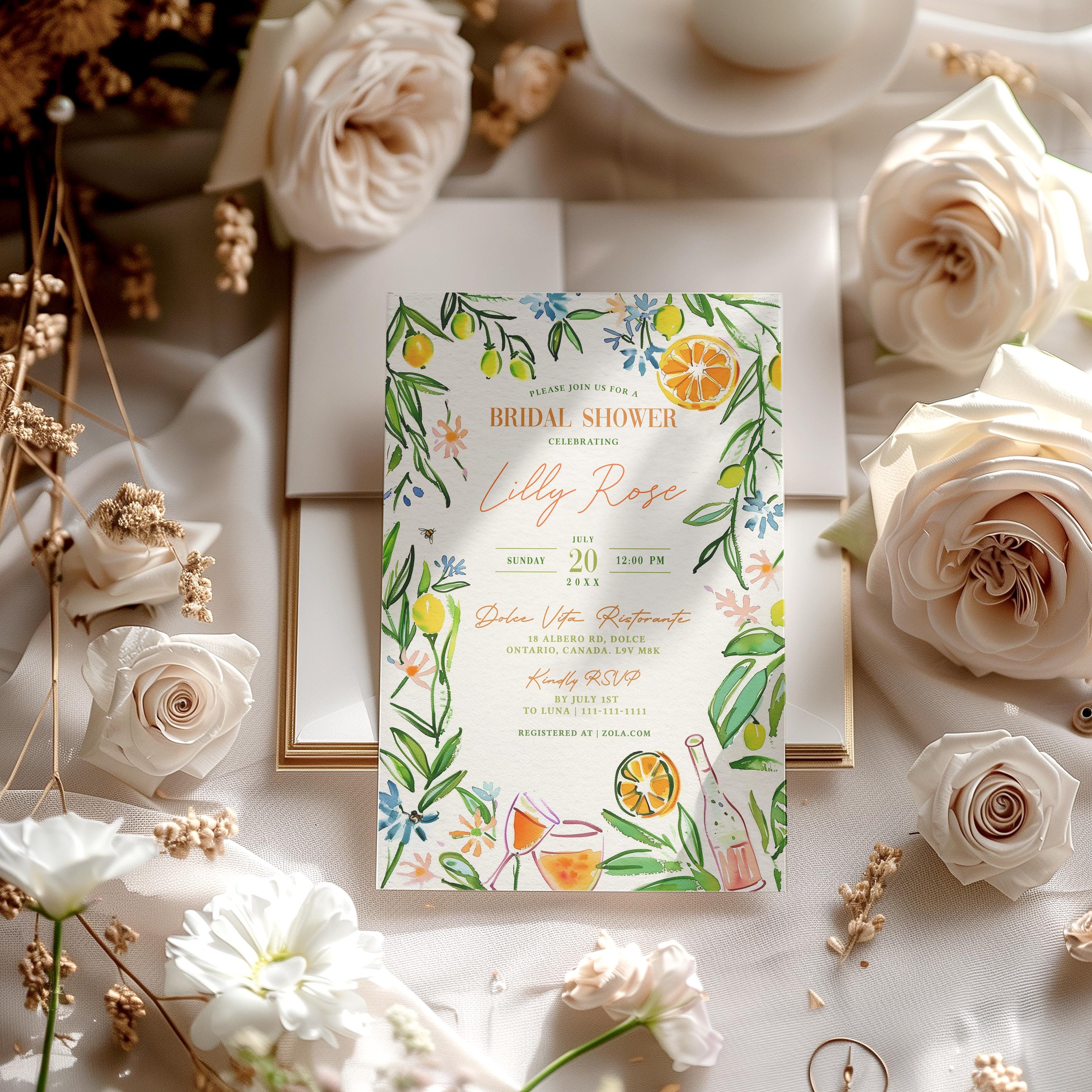 Italian Spritz Bridal Shower Invitation: Watercolor Citrus (digital ...