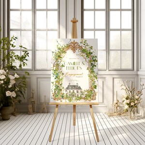 French Chateau Wedding Welcome Sign: Watercolor Engagement Party ...