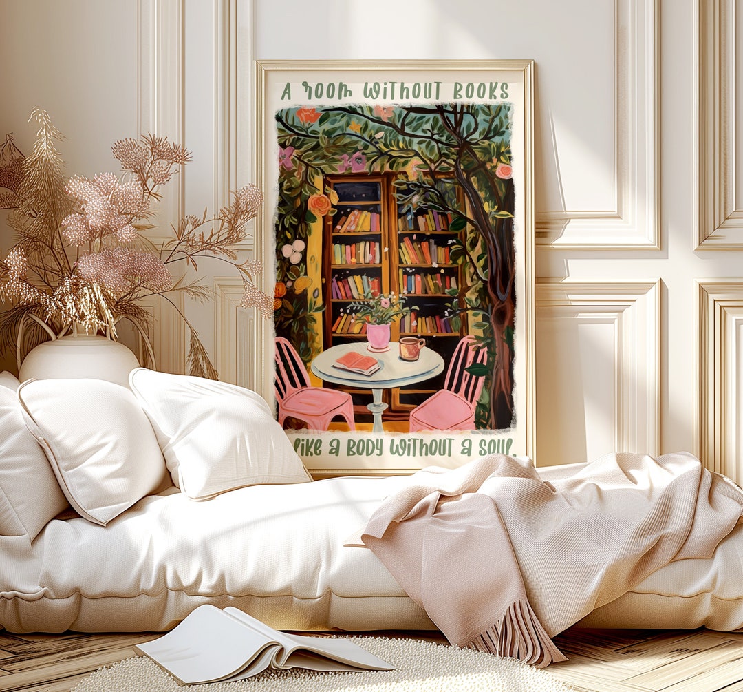 Pink Cafe Bookshop Poster: Whimsical Bookworm Wall Art - Etsy