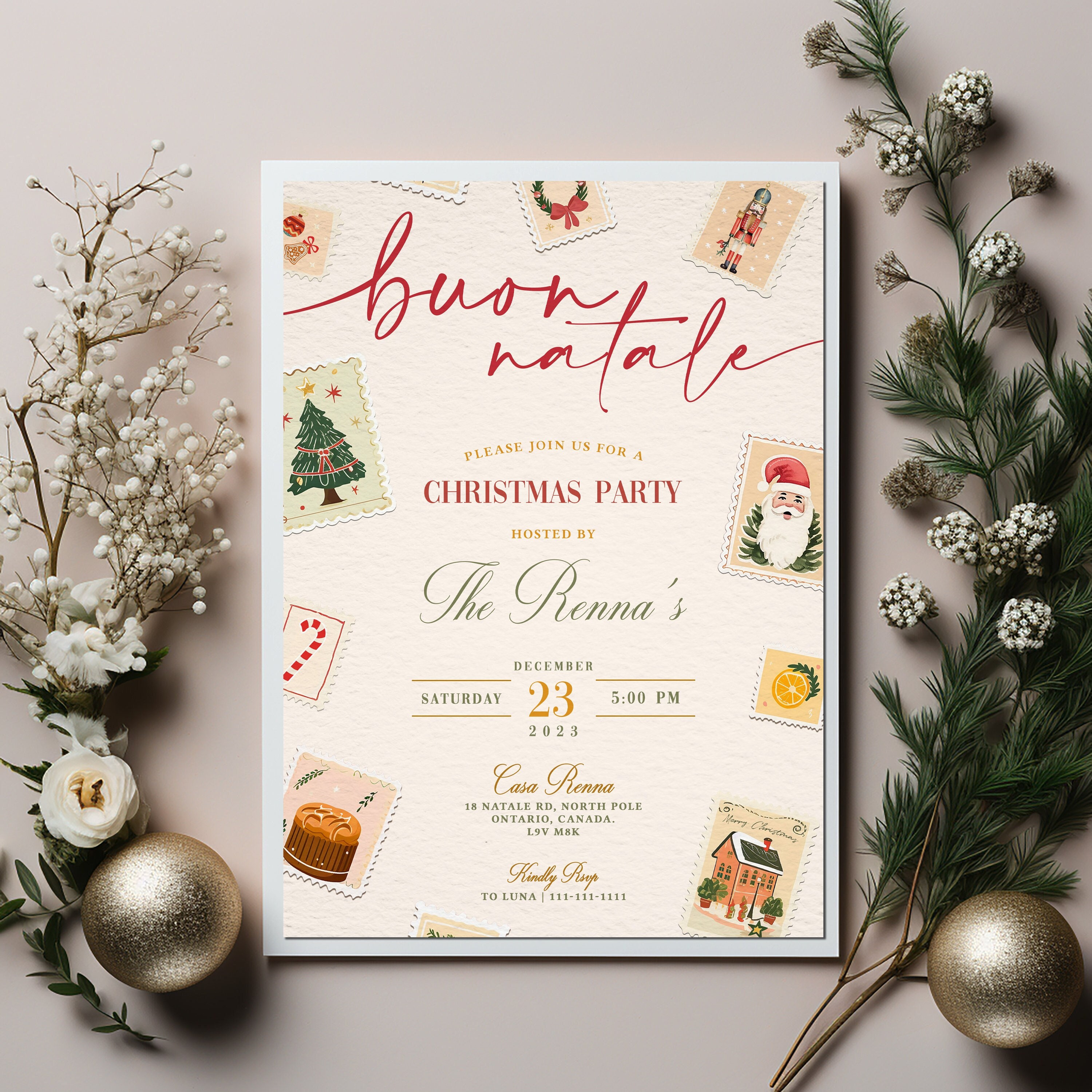 Italian Christmas Party Invitation, Holiday Party Invitation, Christmas ...