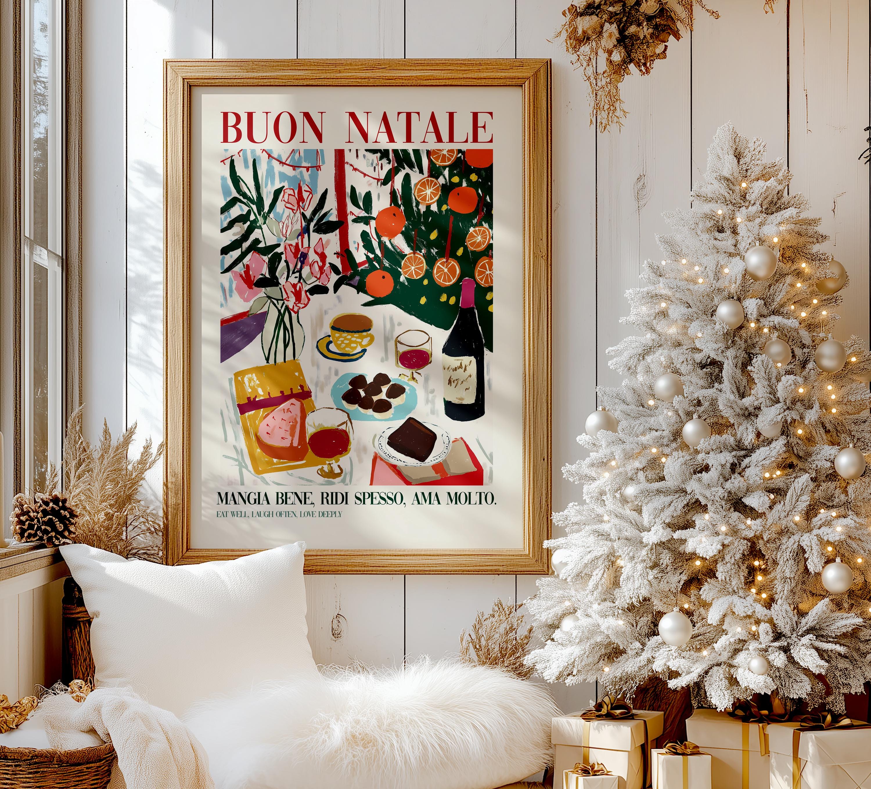 Italian Christmas Table Art Print: Buon Natale Mangia Bene (digital ...