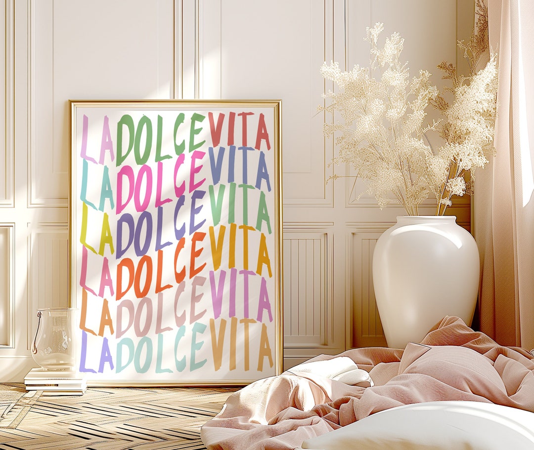 La Dolce Vita Rolled Poster, Italian Quote, Colorful Retro Art, Italy ...