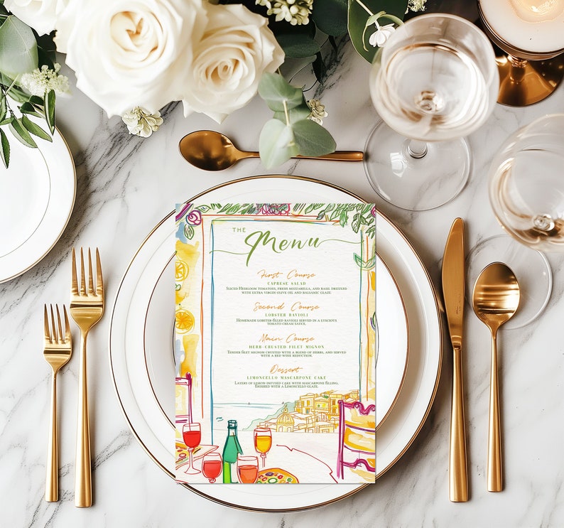 Italian Dinner Party Menu: Funky Positano Style (digital Download 5x7 ...
