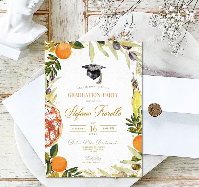 Italian Style Graduation Party Invite Italy Themed Grad - Etsy