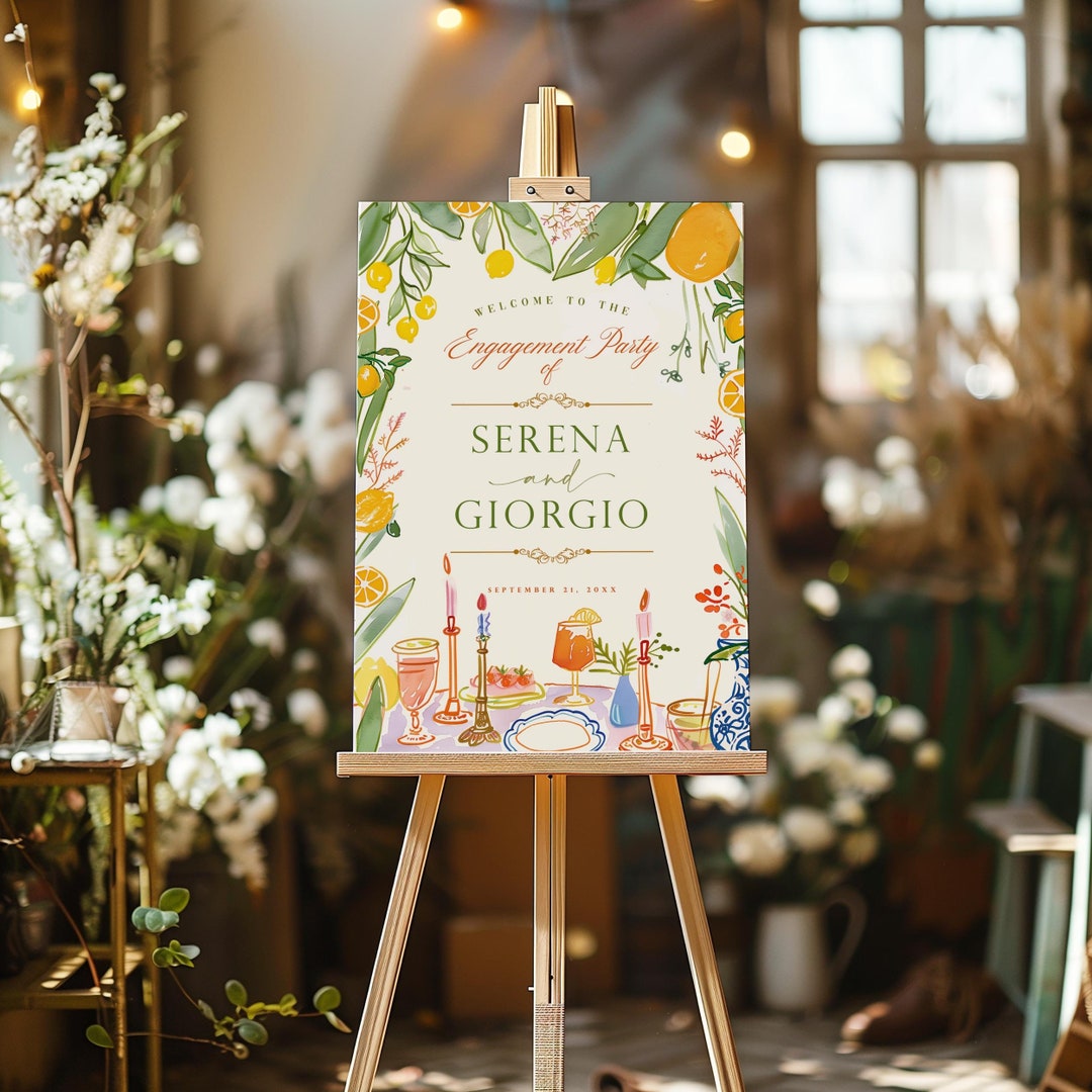 Italian Style Engagement Party Welcome Sign – Italy Themed Wedding Sign ...