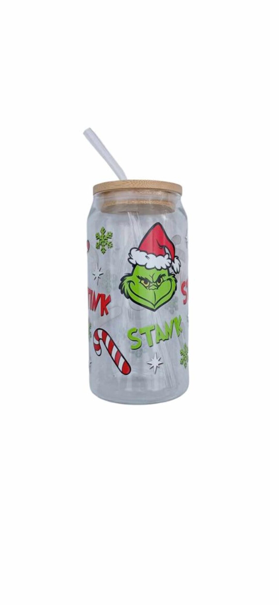 Stink Stank Stunk Grinch 20oz Can-shaped Glass Cup With a Bamboo Lid ...