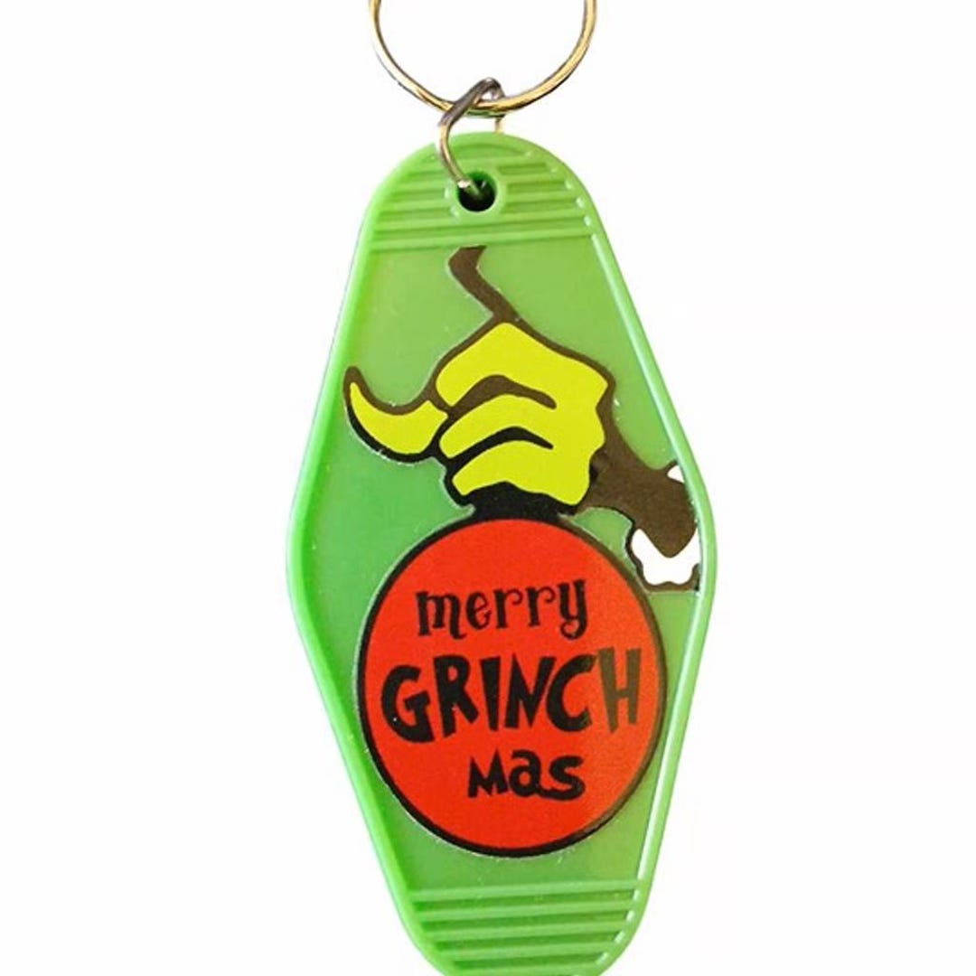 Green Grinch Face and Christmas Lights Vintage Motel Style Keychain ...