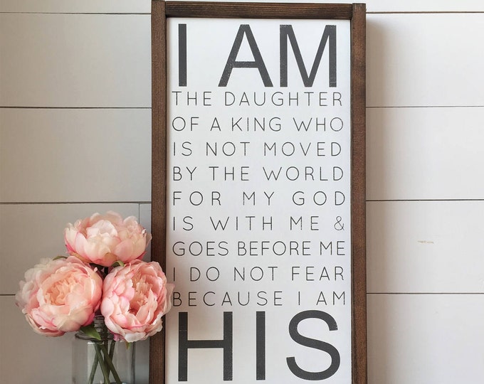 I AM the Daughter of a King, Wall Decor, Framed Wood Sign, Girl's Room ...