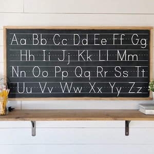 2x4 Vintage Handwriting Alphabet ABC Sign 24x48 Framed Painted Wood ...