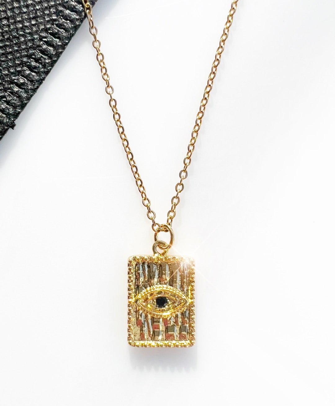 Evil Eye Hamsa Gold Tag Charm Necklace Protection Nazar Necklace Mati ...
