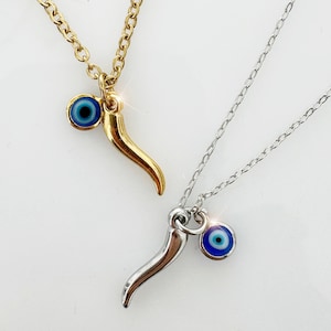 Evil Eye Red Chili Maloccio Cornicello Silver Gold Necklace, Italian ...