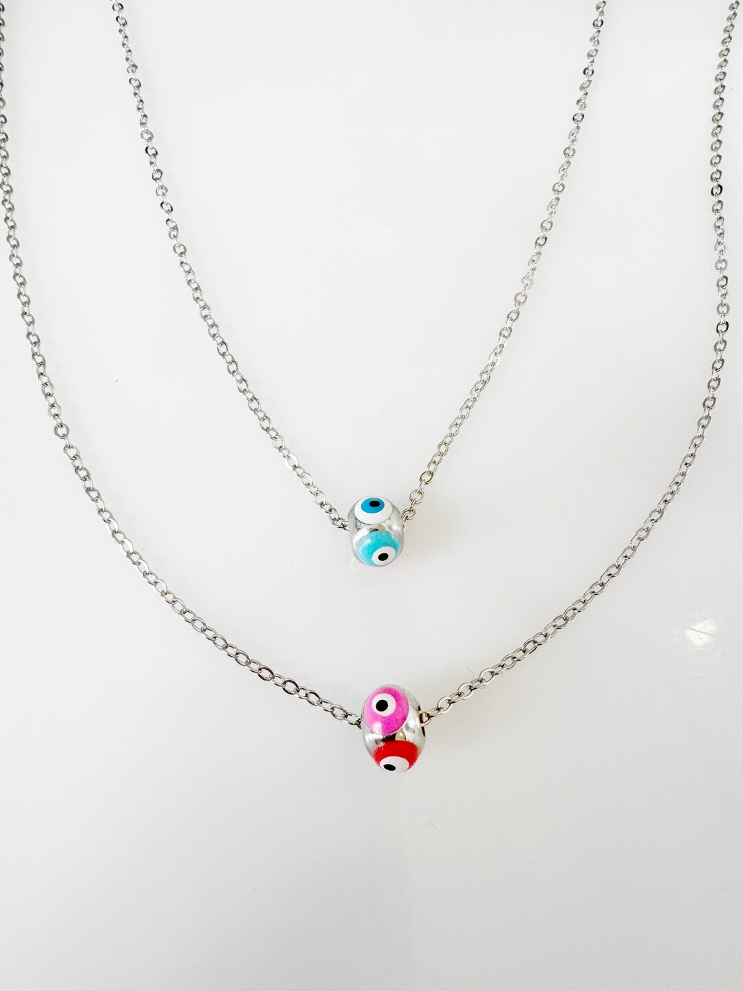 Evil Eye Silver Cubed Charm Protection Necklace Handpainted Gift Nazar ...