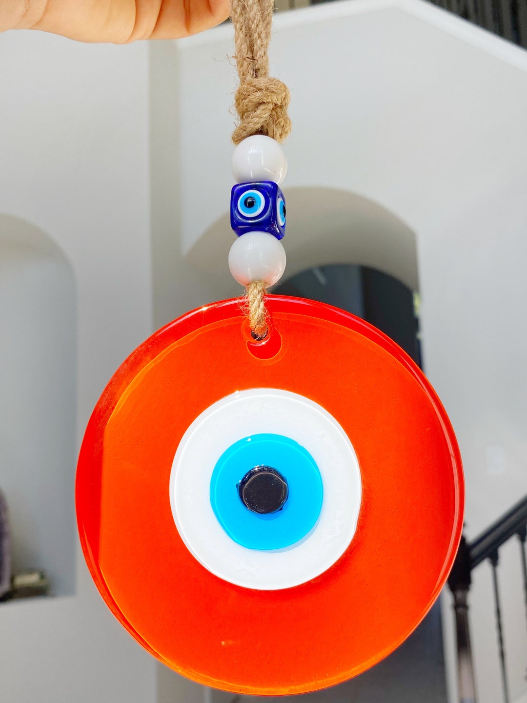 XL ORANGE Evil Eye Glass Wall Protection Home Decor With Gift Dustbag ...