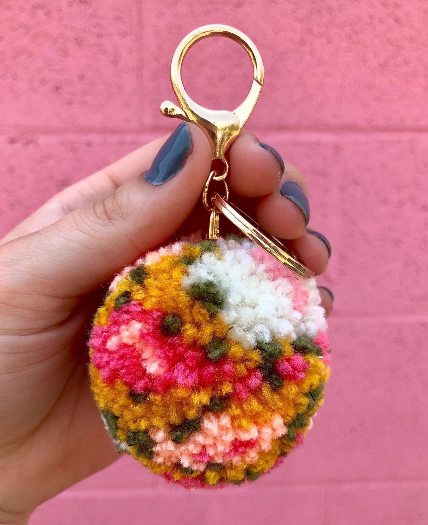 Floral Pom Pom Keychain Two Sizes Customizable Bulk Pom - Etsy