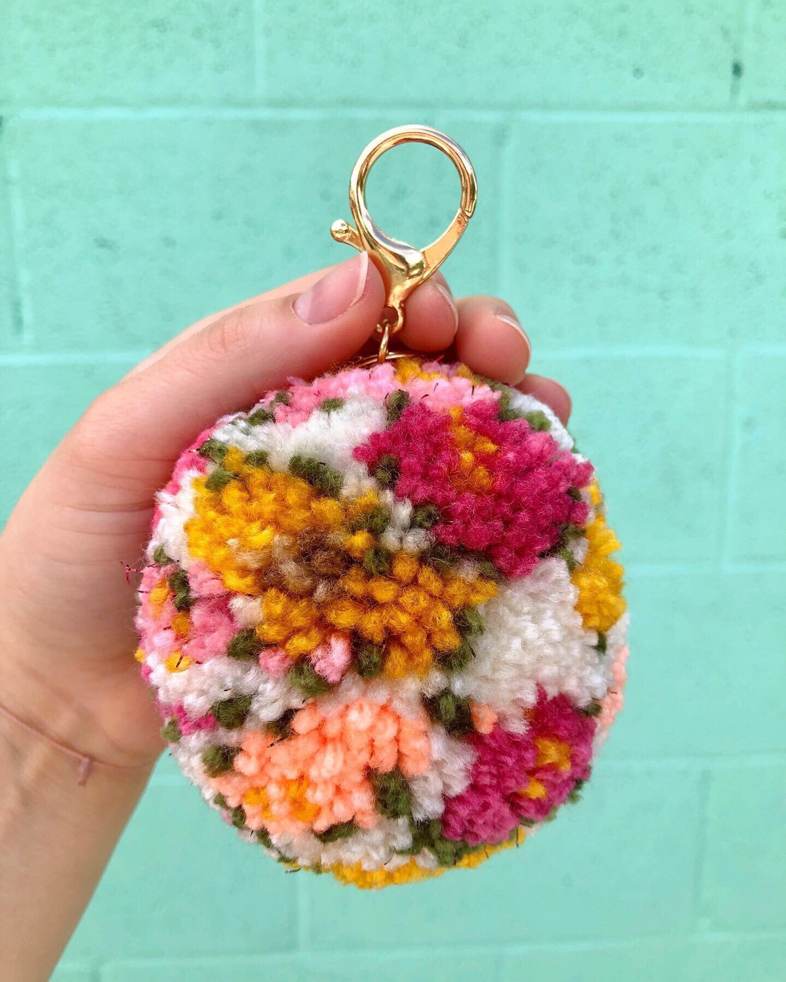 Floral Pom Pom Keychain Two Sizes Customizable Bulk Pom - Etsy