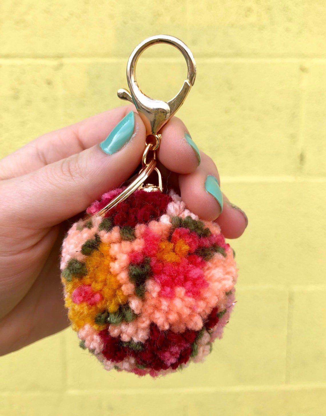 Floral Pom Pom Keychain Two Sizes Customizable Bulk Pom - Etsy