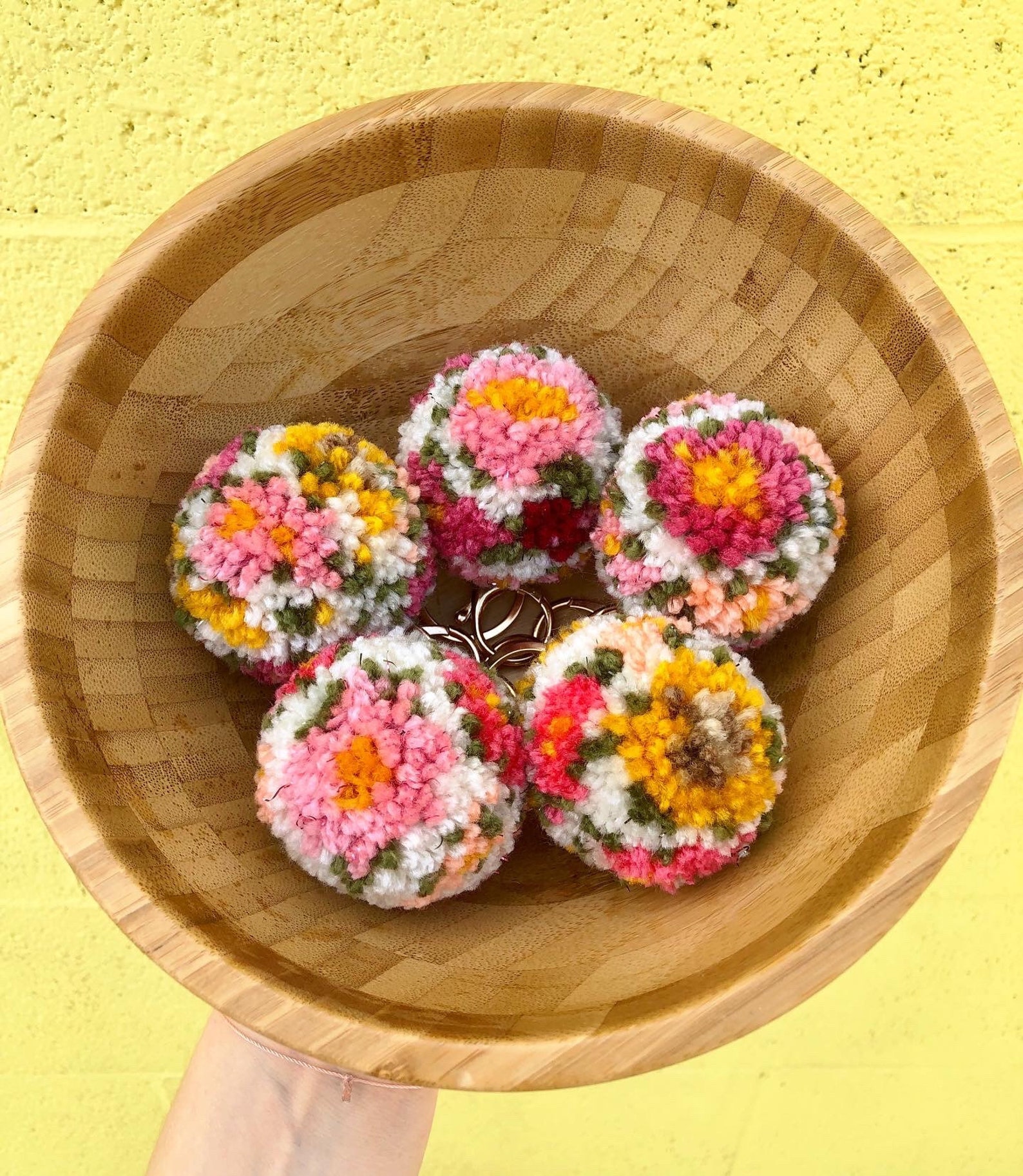 Floral Pom Pom Keychain Two Sizes Customizable Bulk Pom - Etsy