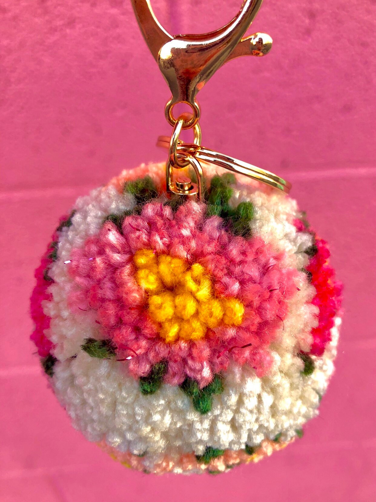 Floral Pom Pom Keychain Two Sizes Customizable Bulk Pom - Etsy
