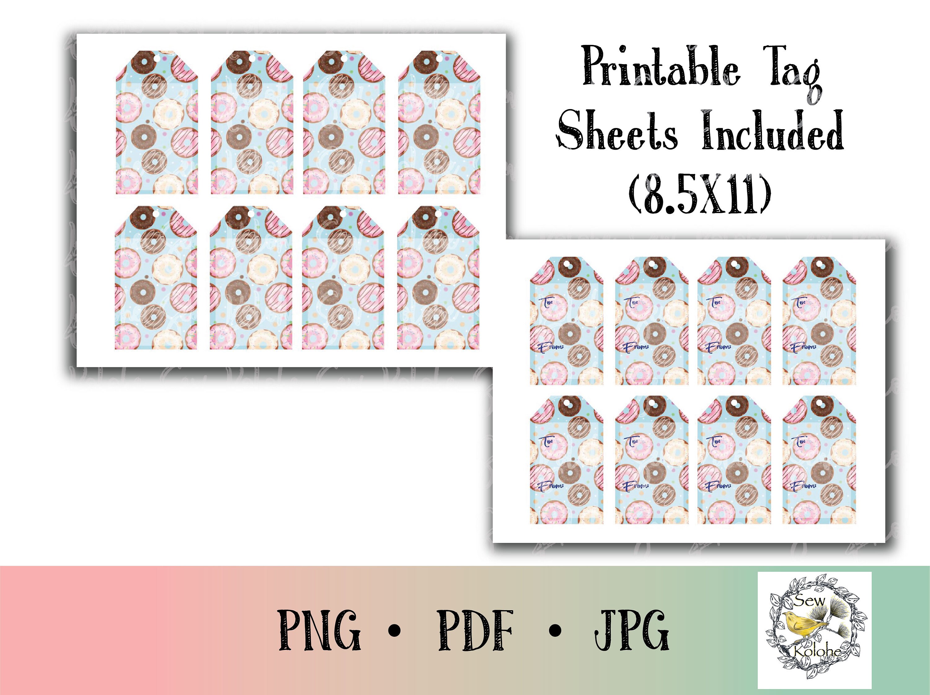 Donut Printable Gift Tags, Gift Tag PDF, Print and Cut File, Print File ...