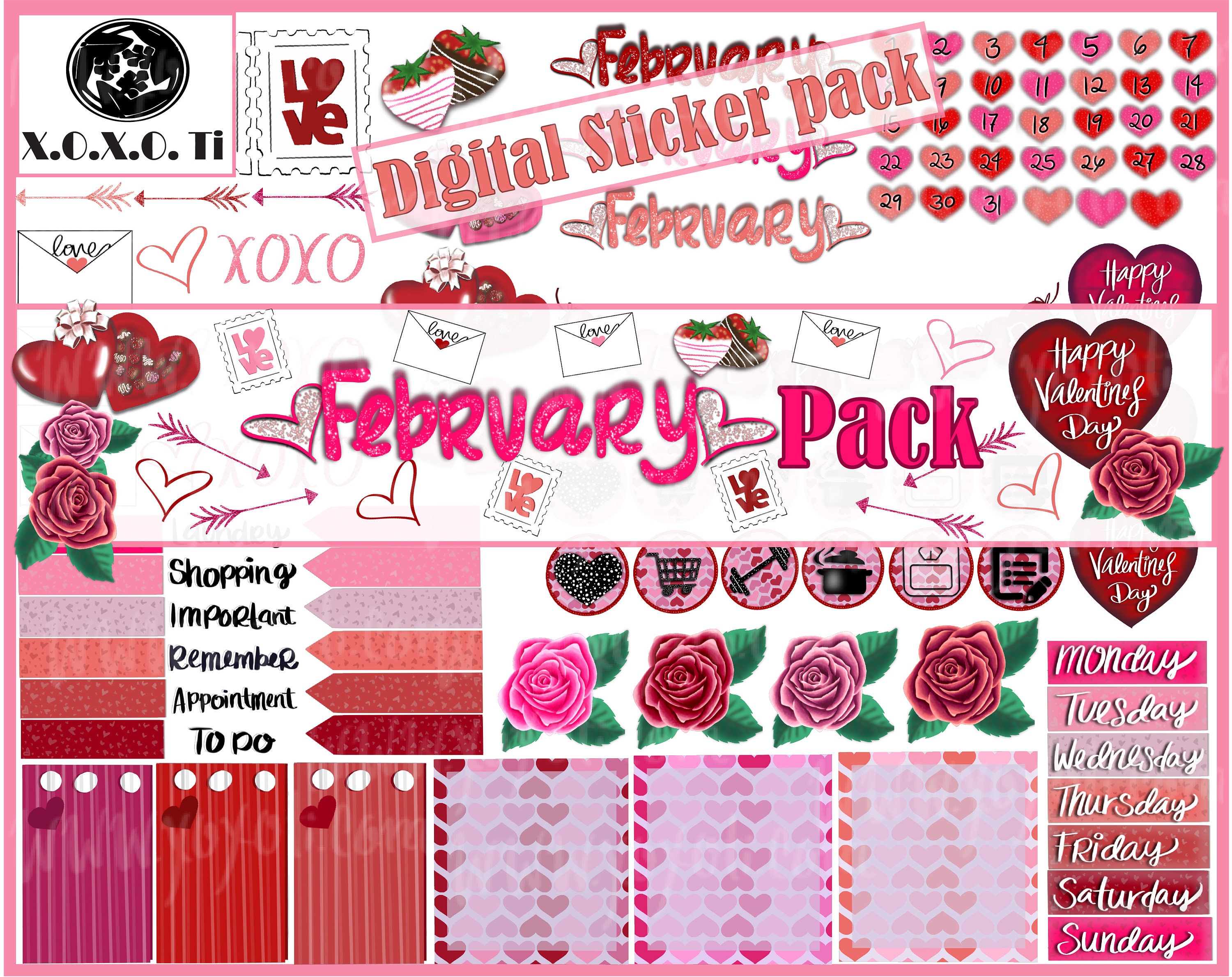 Bullet Journal Digital Sticker Pack February Valentine Themed - Etsy