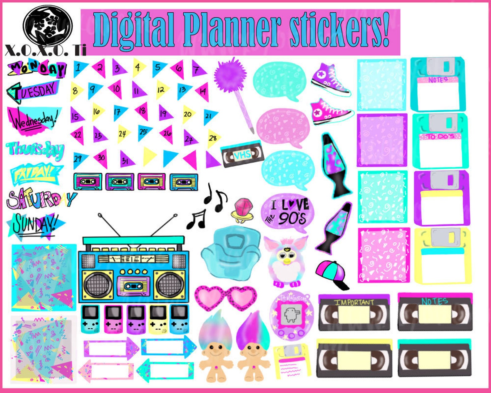 90s Clipart-digital Planner-stickers-throwback-90s Sticker Pack-90s ...