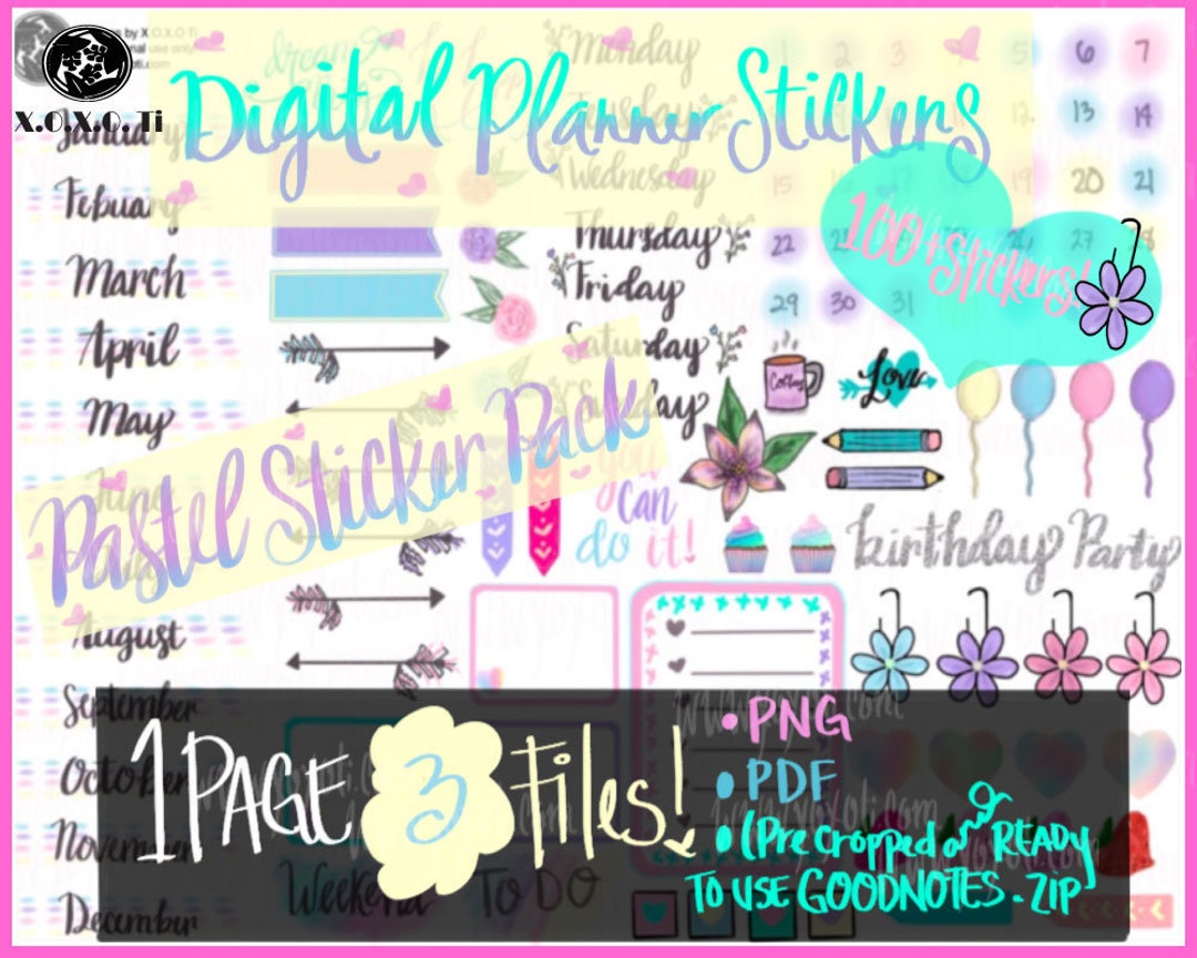 Pastel Clipart-digital Planner-stickers-cute Planner Stickers-pastel ...