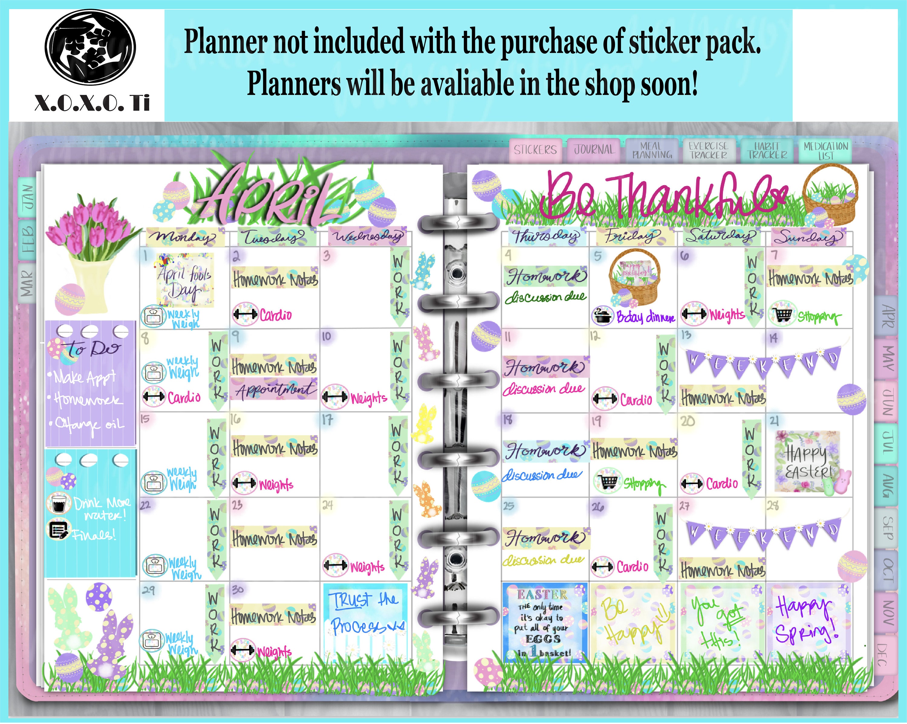 Bullet Journal Digital Sticker Pack April Easter Themed All Pre Cropped ...