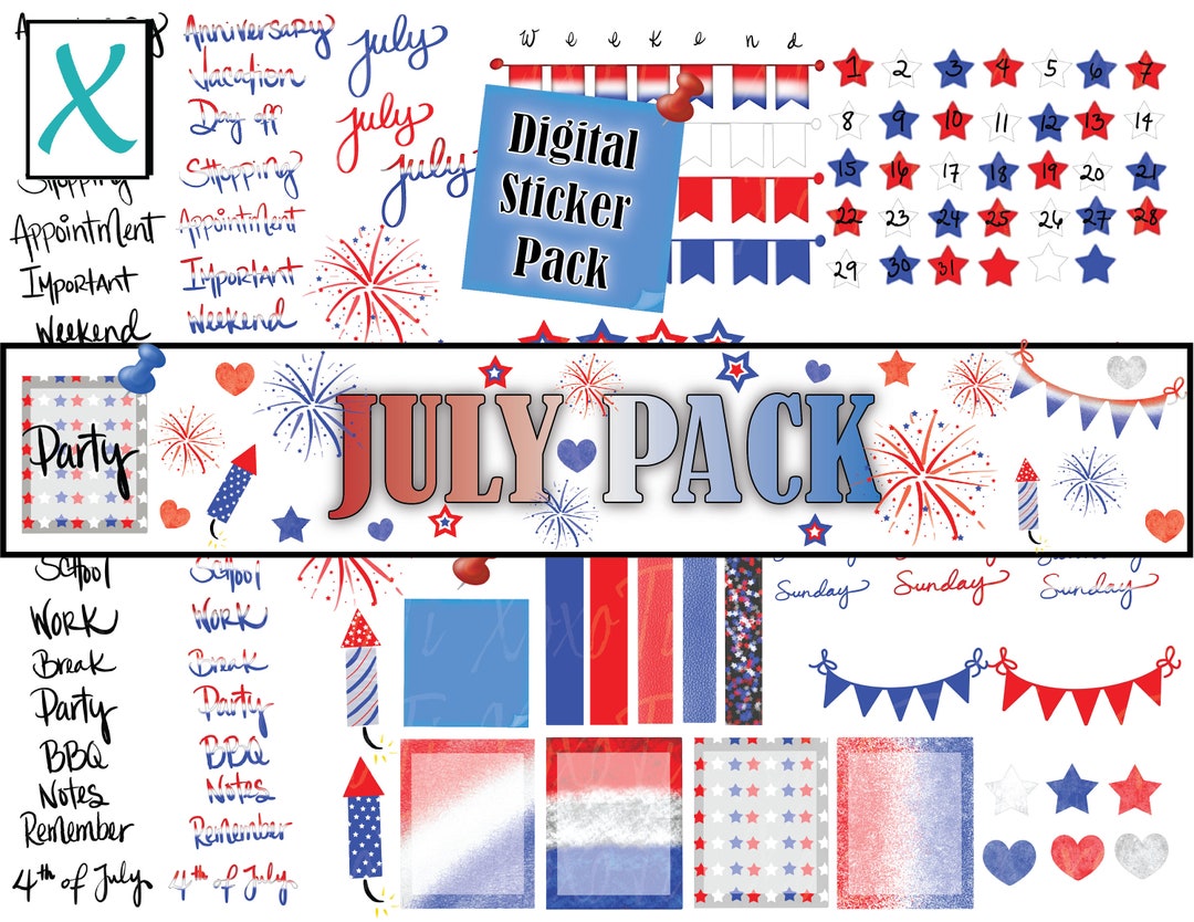 Digital-planner-stickers-july-patriotic Pack-pre-cropped Sticker Pack ...