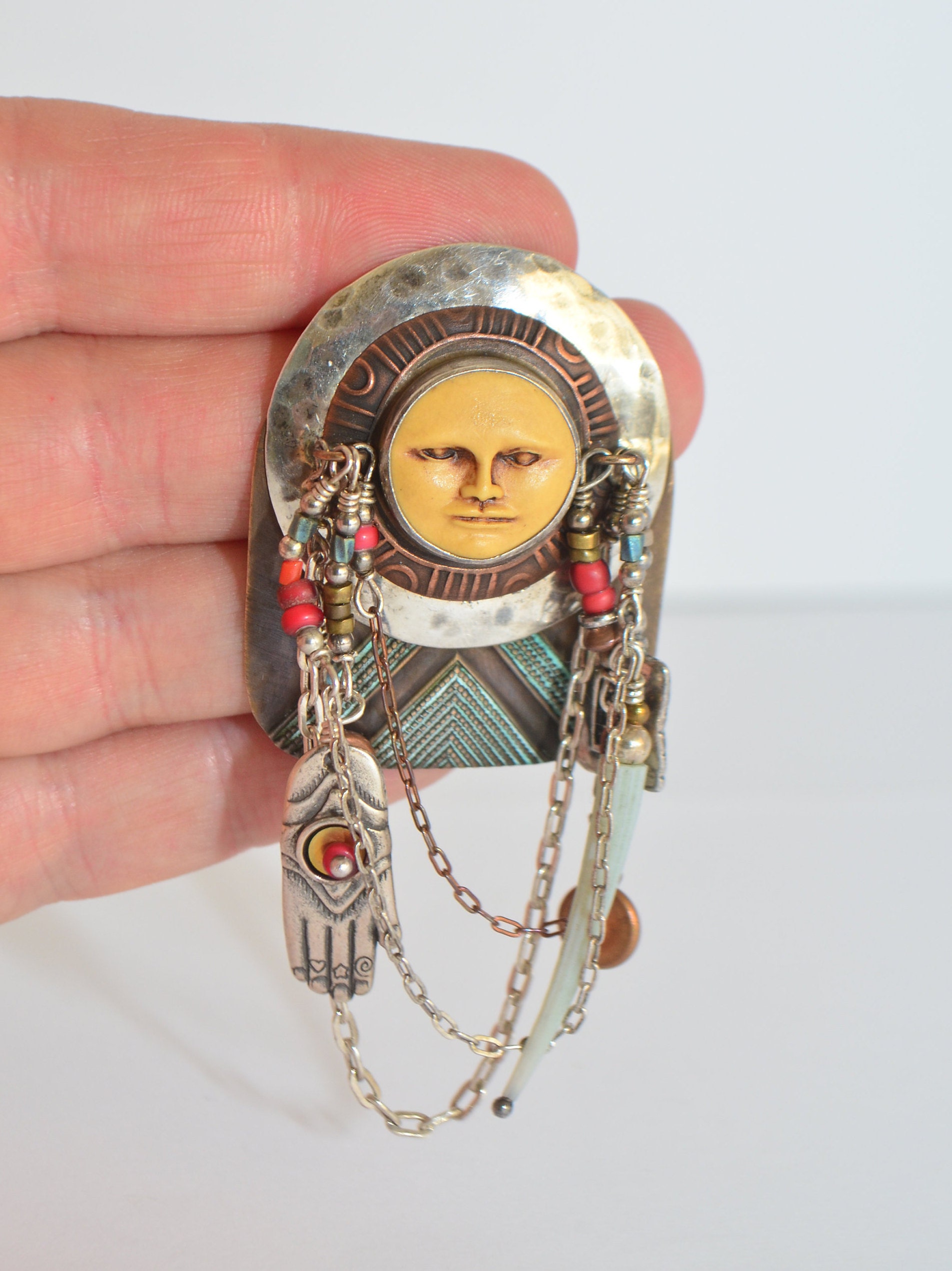 Vintage Tabra Signed Tribal Moon Face Brooch Pin - Etsy