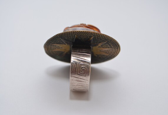 Vintage Tabra Signed Amber Scarab Sterling Silver Ring - Gem