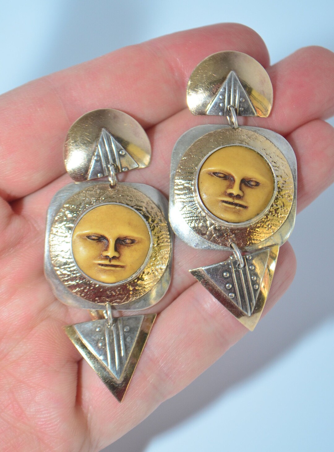 Vintage Tabra Signed Sterling Silver Gold Filled Moon Face Stud ...