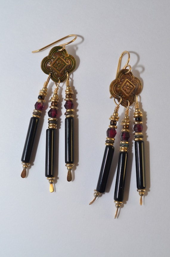 Vintage Tabra Gemstone Floral Design Earrings - Etsy