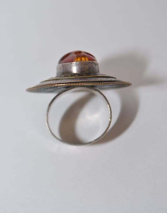 Vintage Tabra Signed Amber Scarab Sterling Silver Ring - Gem