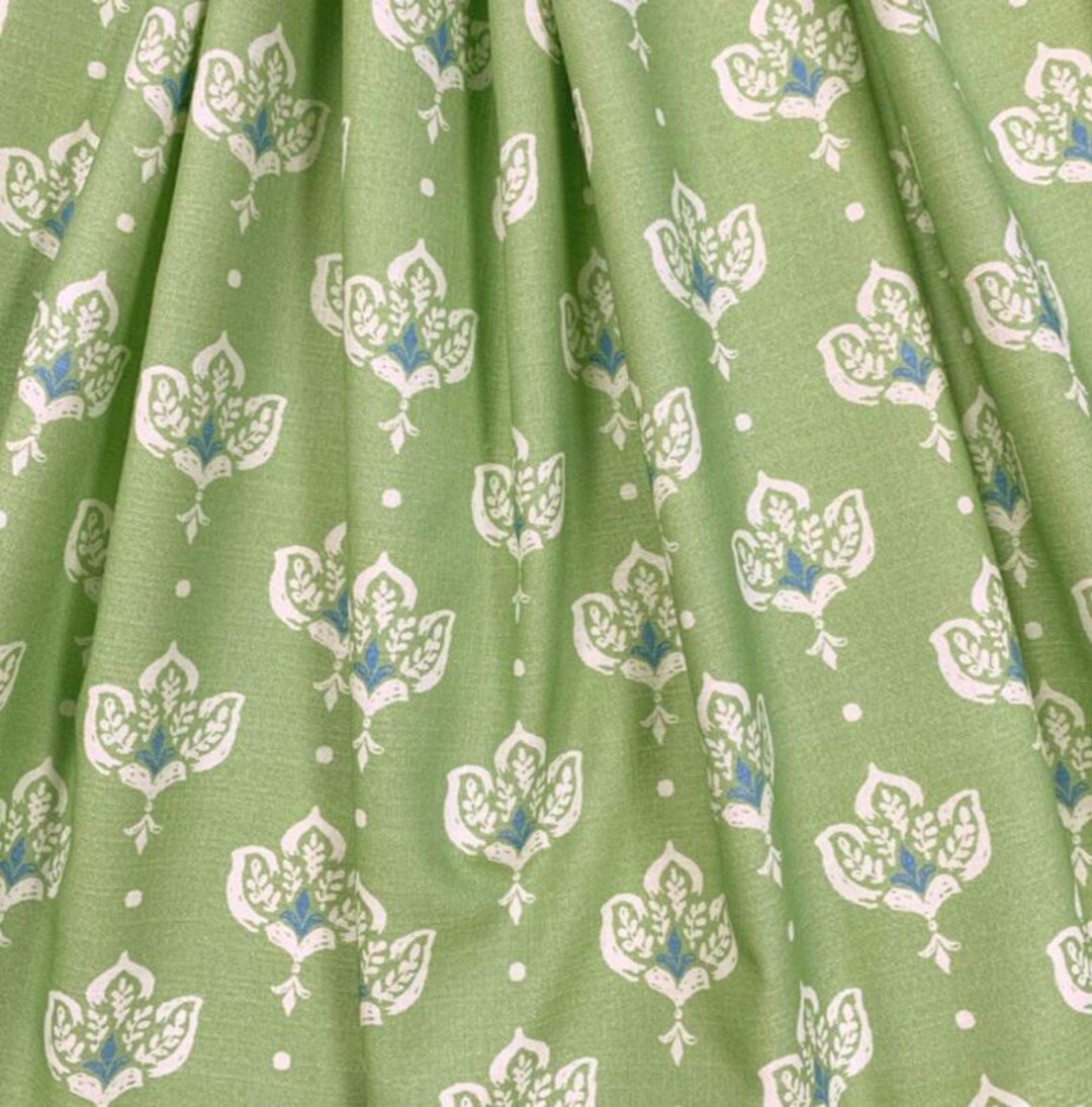 Green Block Print Upholstery Fabric-small Scale Cotton Fabric ...