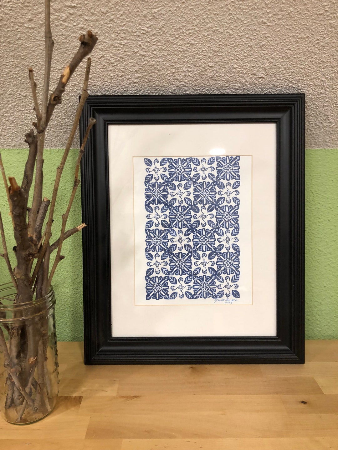 Blue and White Block Print | Floral Delft Inspired Botanical Wall Art ...