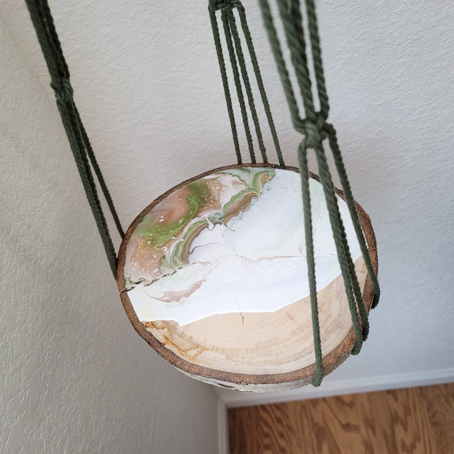 Macrame Hanging Table Aspen Wood Night Stand Fluid Art Decor - Etsy